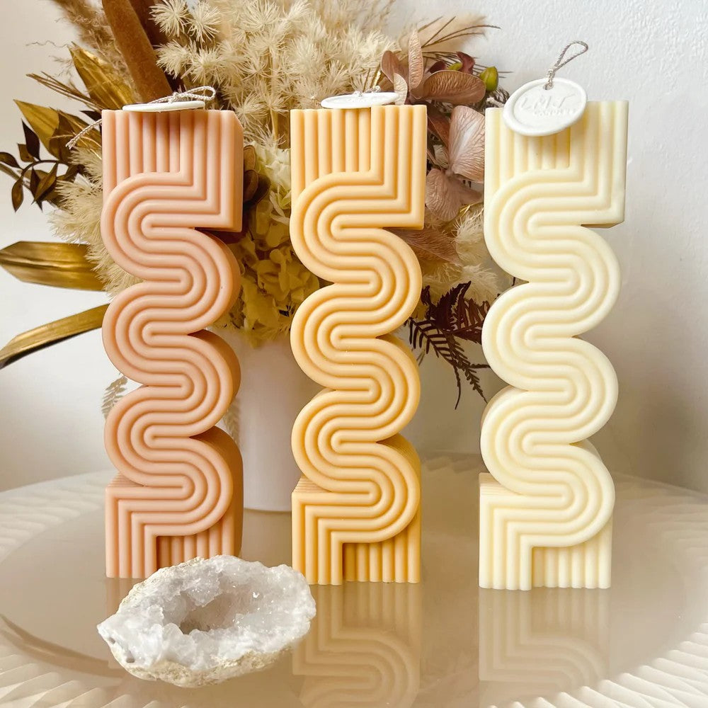 Large Ribbed Wave Pillar Candles – E-ONESTORE